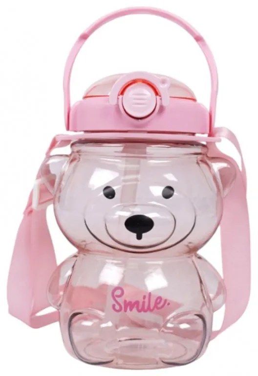 Flamenco Mystique Růžová láhev na vodu s úchopem SWEET BEAR 1000 ML BD27