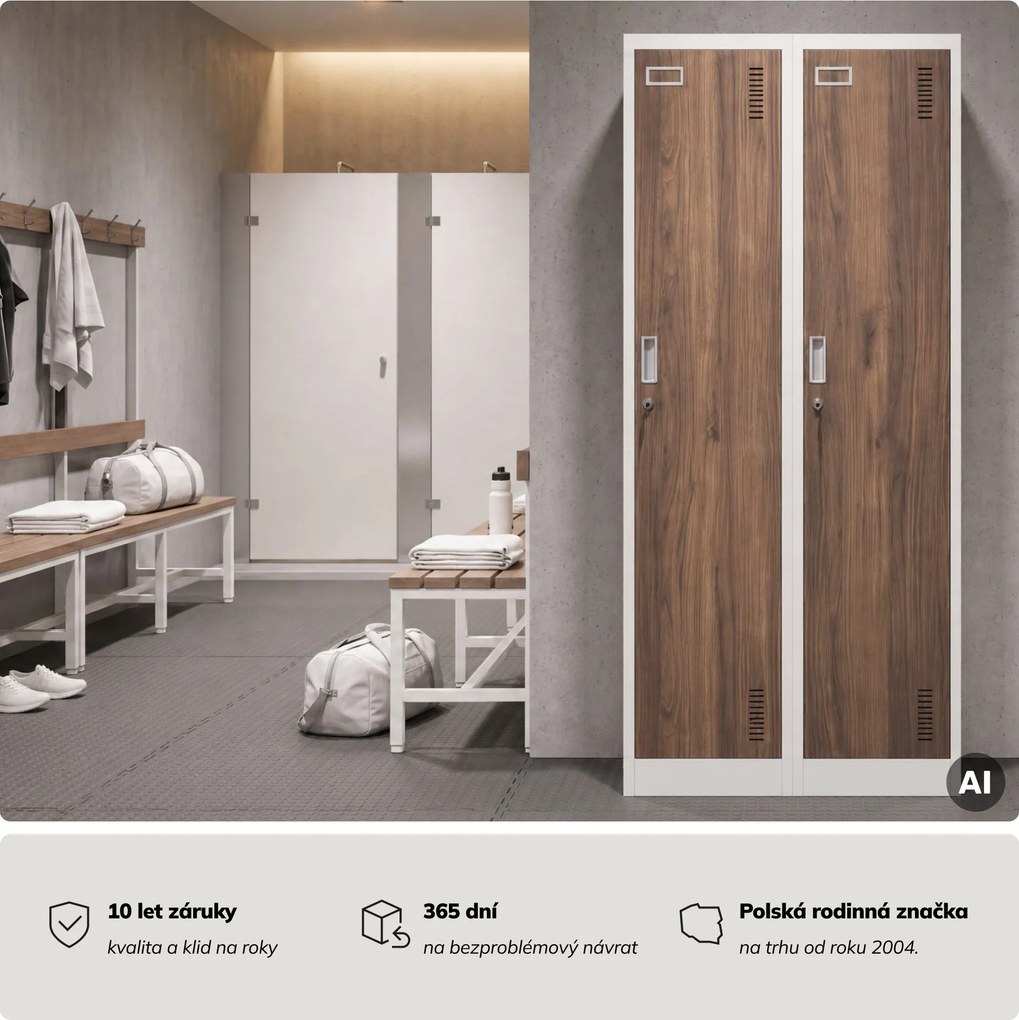 Zaměstnanecká skříňka čtyřkomorová bílá/ořech, 800x1800x500 mm: KACPER Eco Design