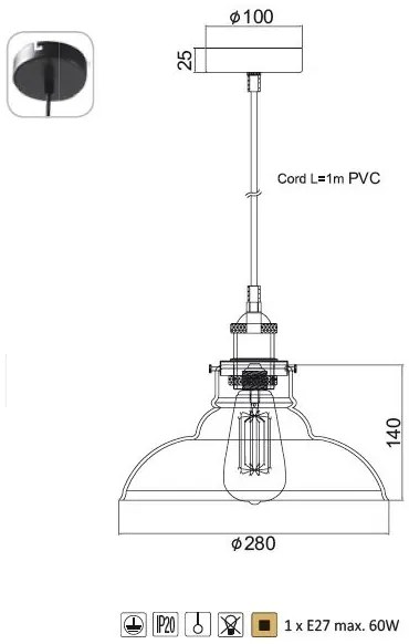 ACA DECOR Závěsné svítidlo SMYRNA 60W/E27/230V/IP20, jantarová barva