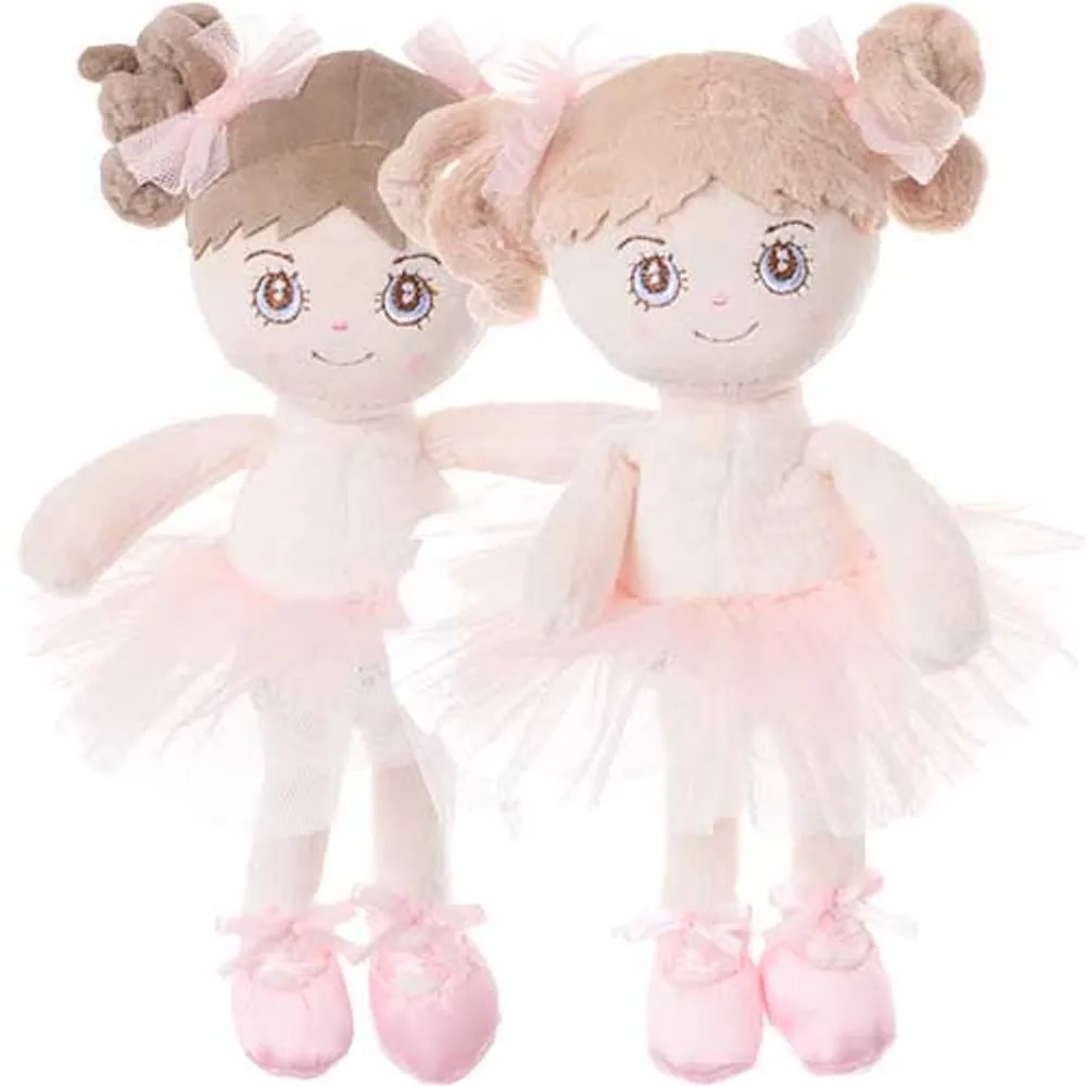 BUKOWSKI Plyšová panenka s tmavými vlasy Little Ballerina růžová 1ks, 15 cm