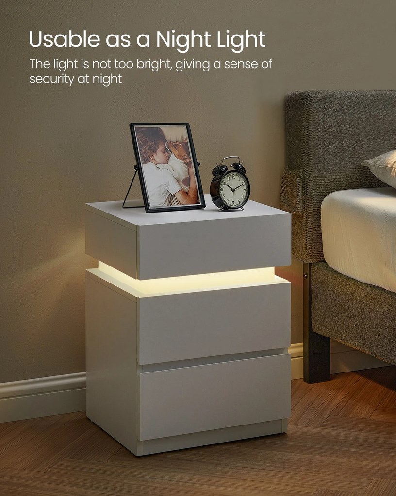 Noční stolek 2 kusy set, s LED osvětlením, 35×40×55 cm, oblačně bílý
