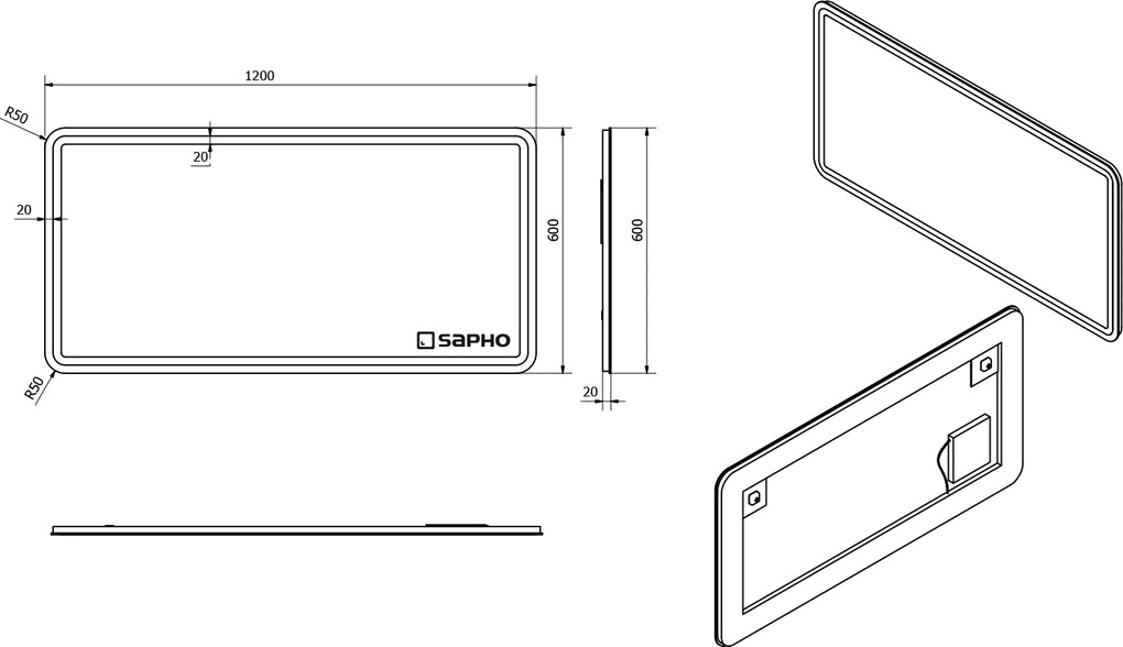 Sapho Sapho, NYX LED podsvícené zrcadlo 1200x600mm, NY120