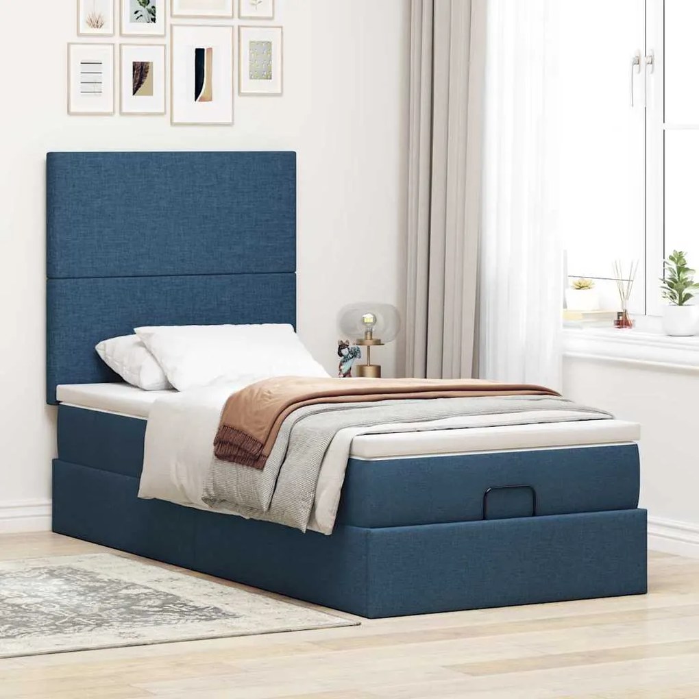 Osmanský postel s matrací modrá 90x200 cm textil 3313049