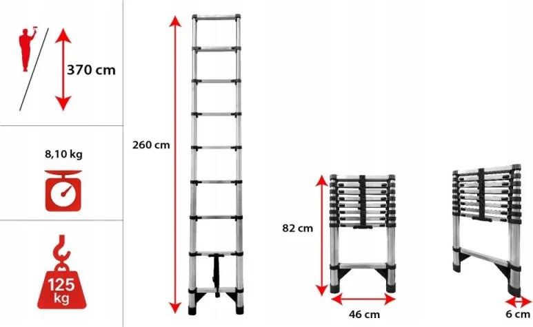 Teleskopický žebřík 370 cm výsuvný MULTISYSTEM MS260