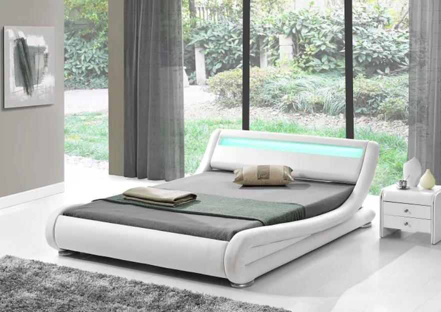 postel Tempo Kondela Filida, s lamelovým roštem, s LED osvětlením, 180x200 cm, ekokůže bílá