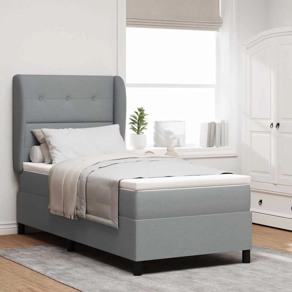 Postel s boxspringem s čelo Světle šedá 90 x 200 cm textil 3340543