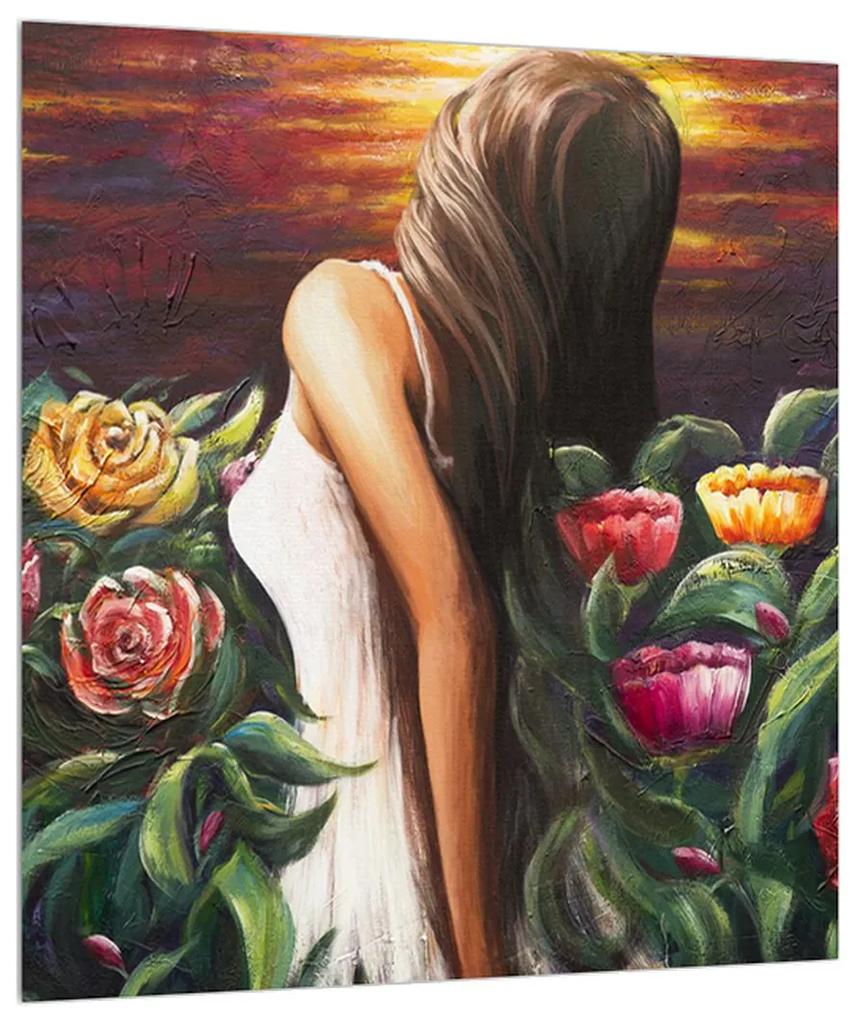 Obraz ženy a květin (30x30 cm)