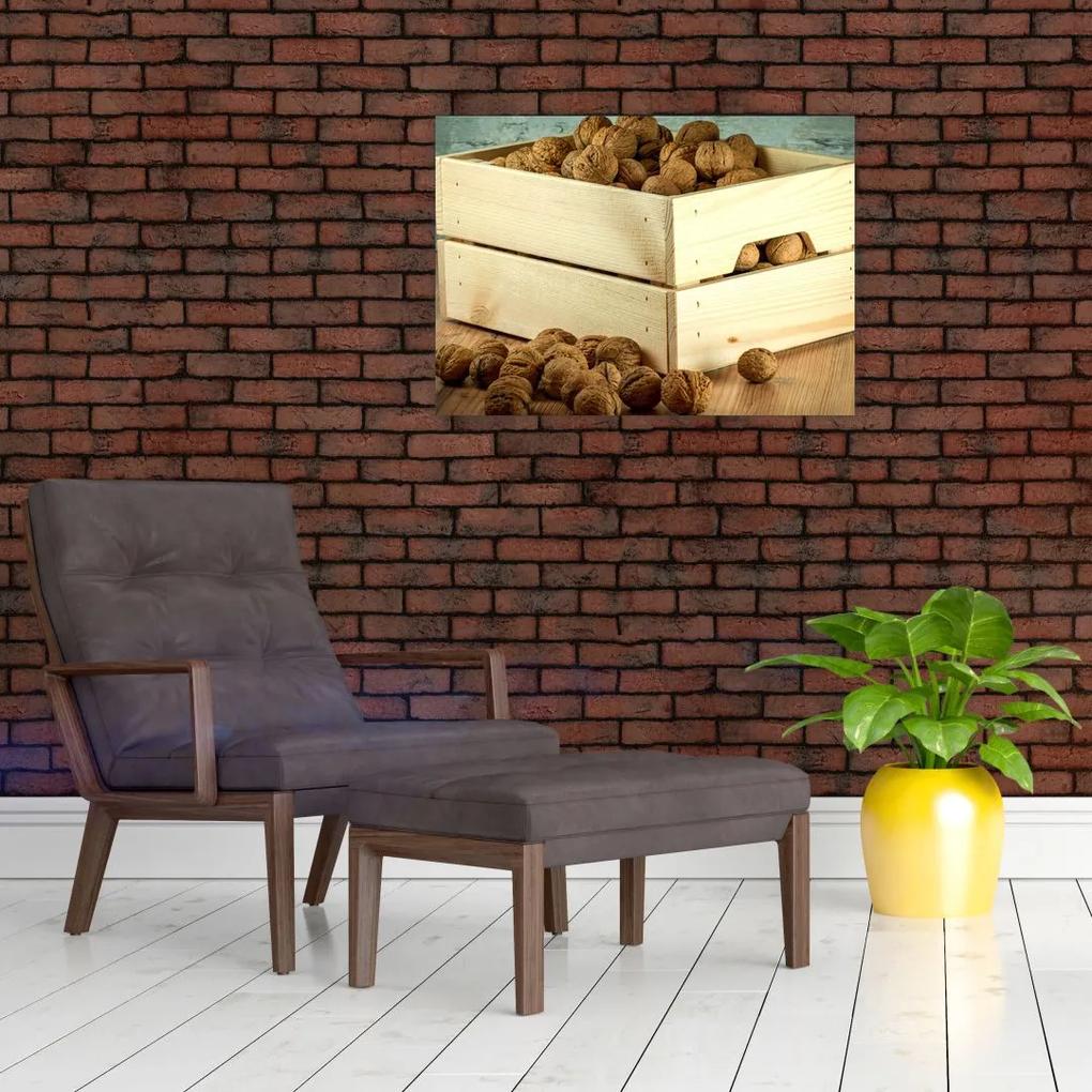 Skleněný obraz - Podzimní zátiší s ořechy (70x50 cm)