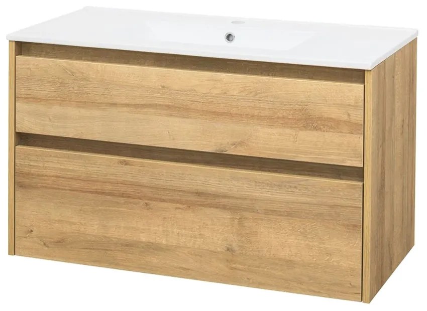 Mereo Mereo, Opto, koupelnová skříňka s keramickým umyvadlem 101 cm, bílá, dub, bílá/dub, černá, CN922