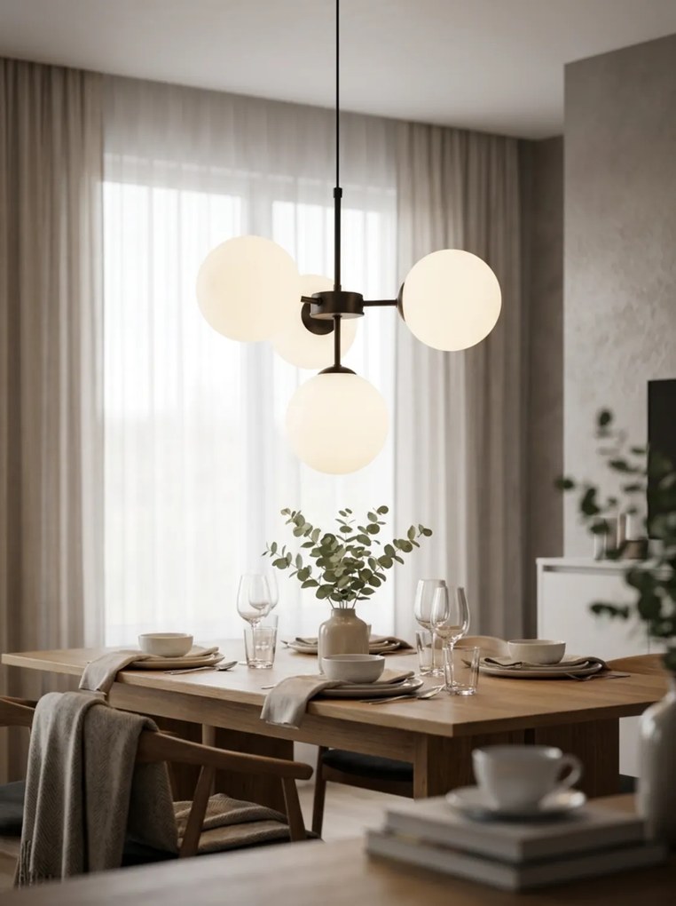 Light for home - Černý závěsný lustr se stínidlem v bílé barvě a možností regulace " IMPERIA", 4x40W, E14, Černá