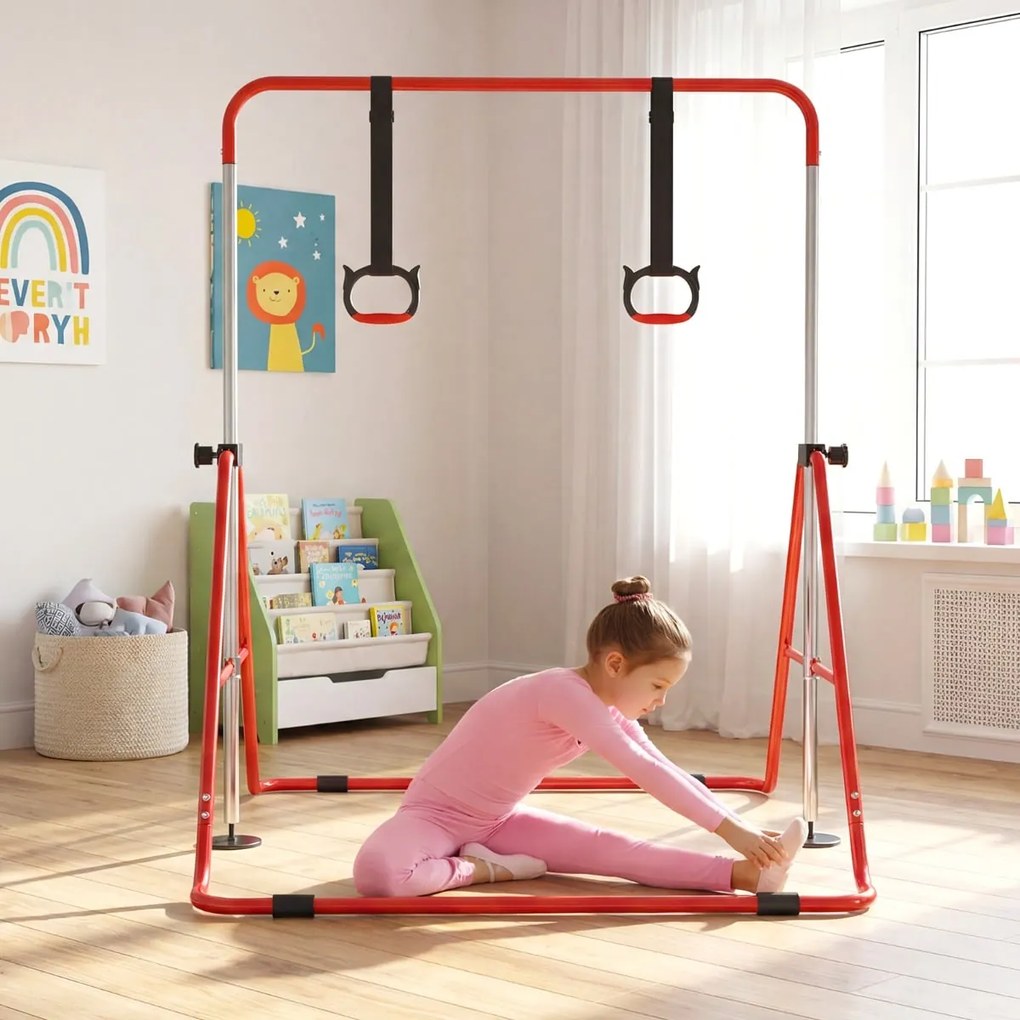 Costway Dětská skládací gymnastická tyč s 4 nastavitelnou výškou a gymnastickými