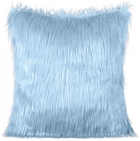 Světle modrý dekorační chlupatý povlak na polštář