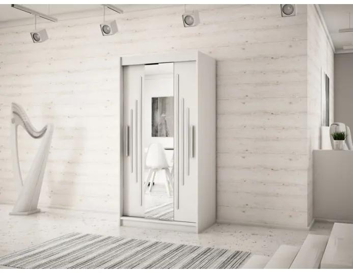 Moderní skříň s posuvnými dveřmi a zrcadlem Kira 120 v barvě bílé