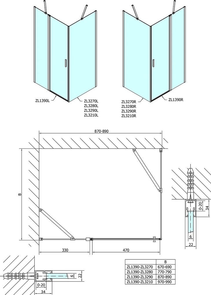 Polysan ZOOM LINE 90 x 70 cm ZL1390ZL3270 sprchový kout