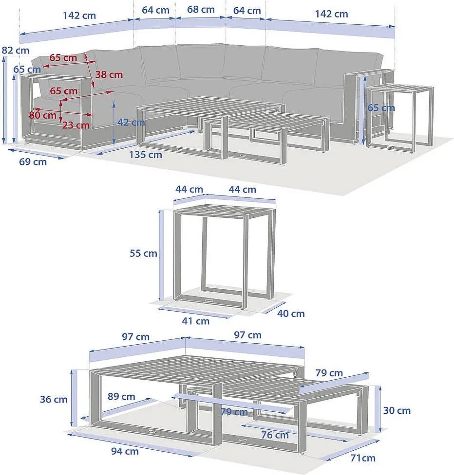 Hliníková sestava pro 6 osob MADRID (cappuccino)