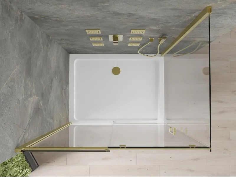 Mexen Omega posuvný sprchový kout 130 x 80 cm, 8mm sklo, zlatý profil-čiré sklo + slim sprchová vanička 5cm, 825-130-080-50-00-4010