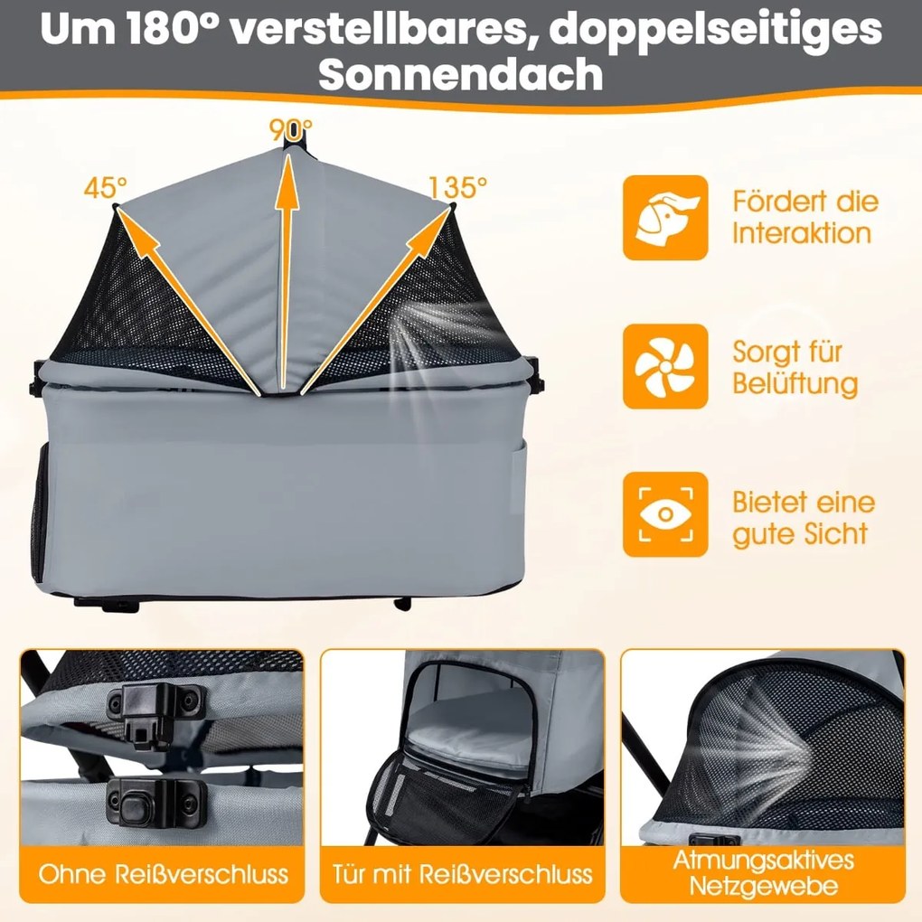 Costway 3 v 1 Pet Buggy s odnímatelným nosičem a nastavitelnou síťovanou