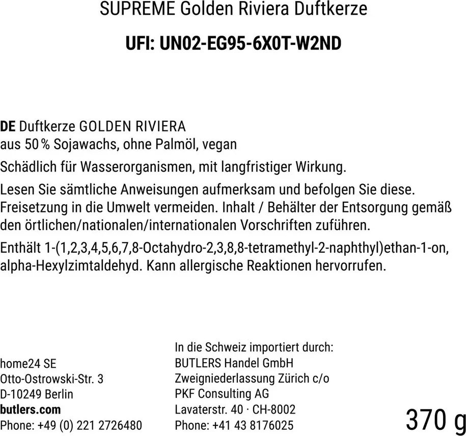 Butlers SUPREME Vonná svíčka malá Golden Riviera