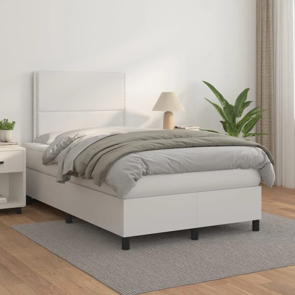 Box spring postel s matrací bílá 120x200 cm umělá kůže 3142774