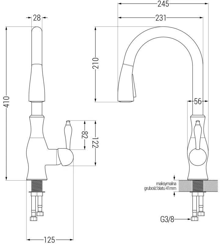 Mexen Cesar, 1-komorový granitový dřez 775x470x190 mm a dřezová baterie Savita, šedá, 6514-71-672601-71