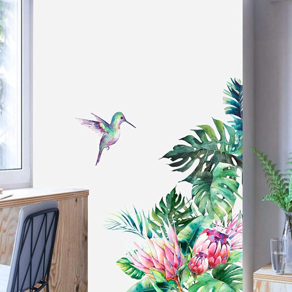 Živá Zeď Samolepka na zeď Kolibřík s květy