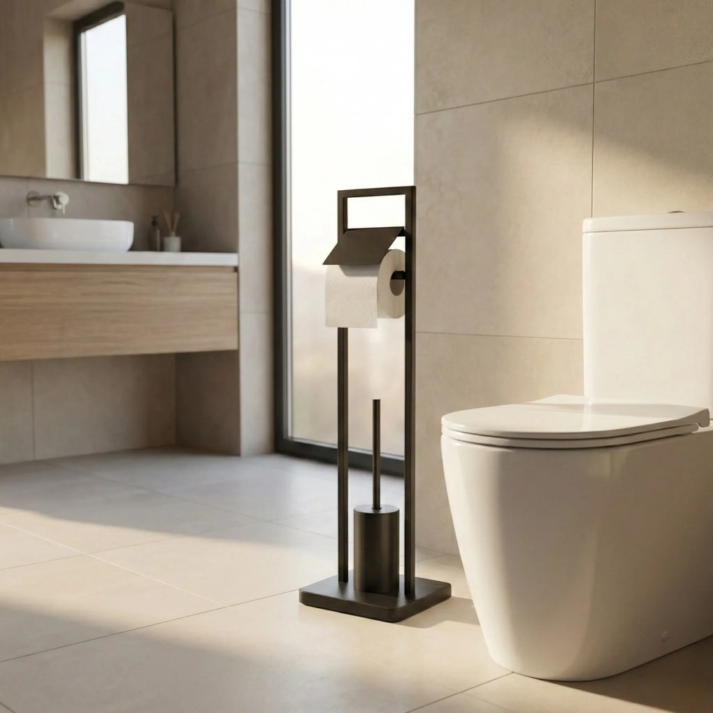 WC štětka s držákem na toaletní papír ARLE, 77 cm – černá