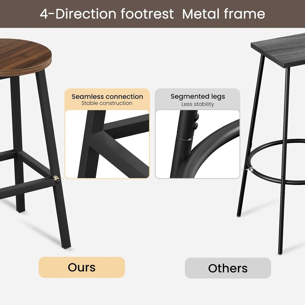 WOLTU Barové židle 2 ks v industriálním stylu s kovovou konstrukcí – tmavě hnědé