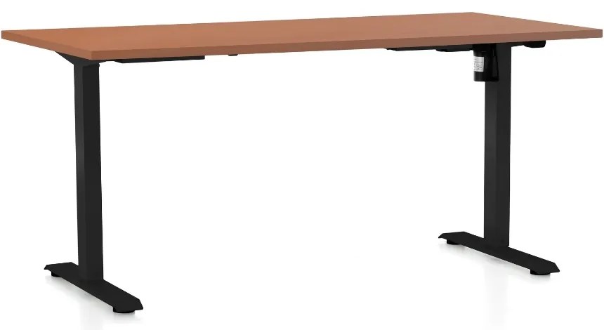 Výškově nastavitelný stůl OfficeTech A, 160 x 80 cm, černá podnož, třešeň