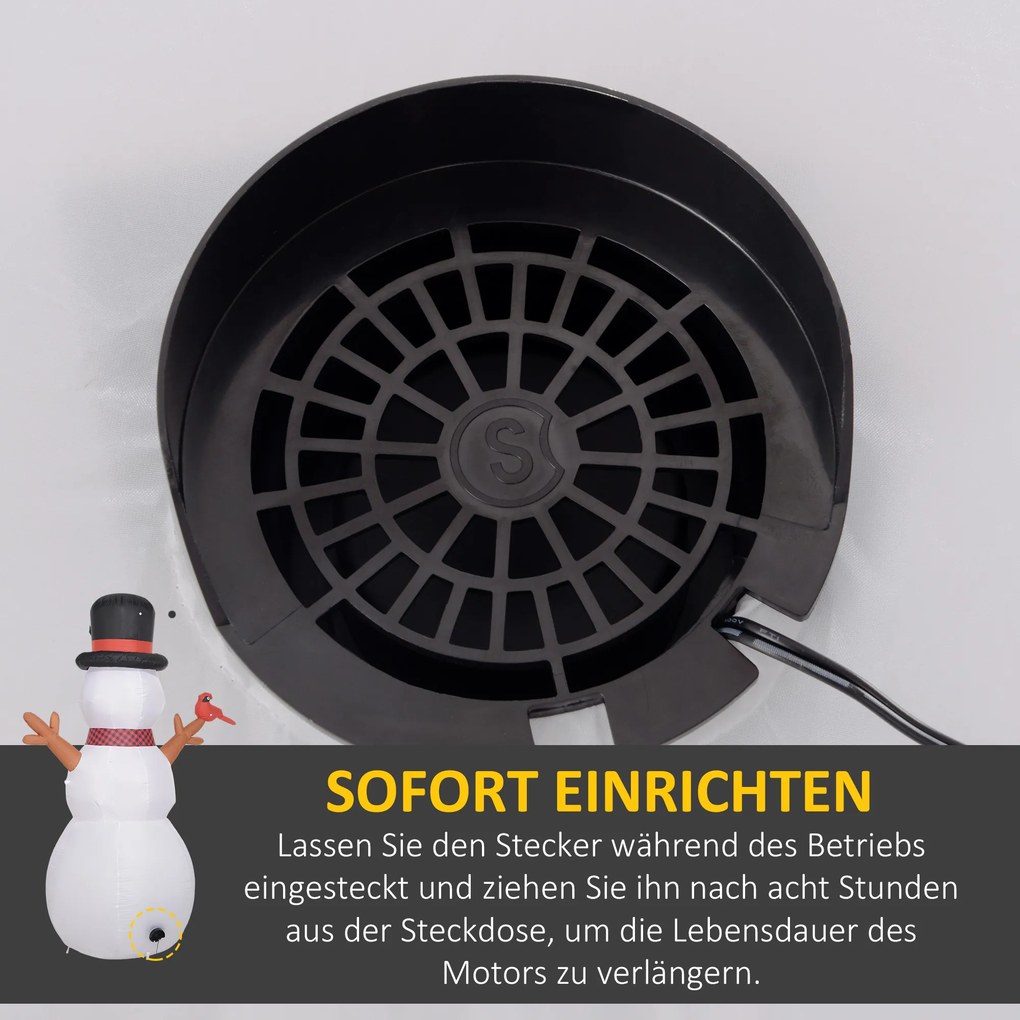 Outsunny Velký sněhulák, 2,40 m, vánoční dekorace, s LED, samonafukovací, polyester