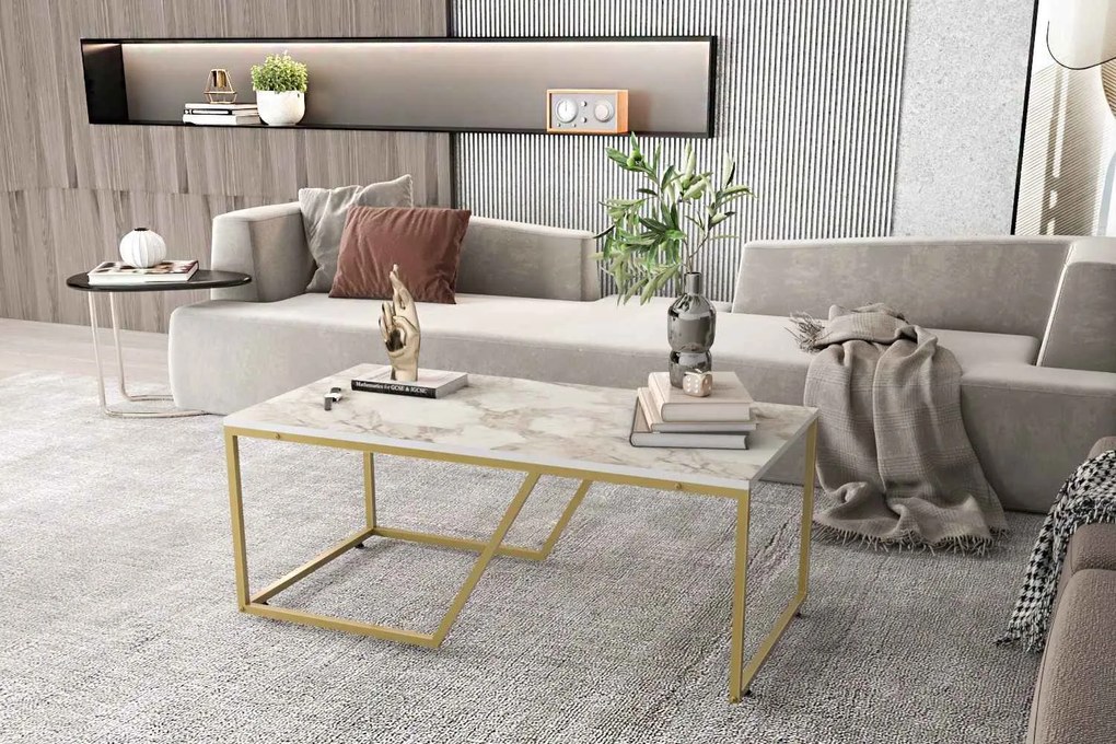 Designový konferenční stolek Waiola 120 cm bílý mramor / zlatý