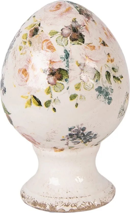 Béžové keramické vajíčko na podstavci s růžemi Rosina S - Ø 9*14 cm
