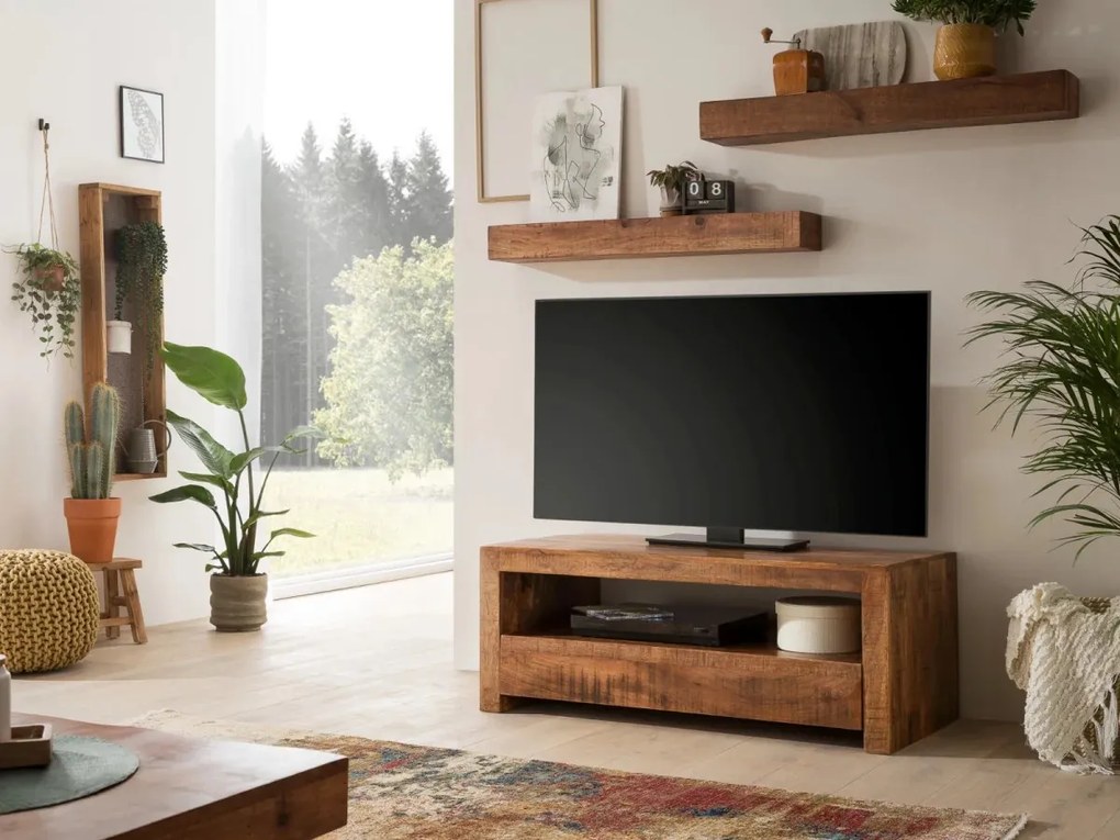 furniture-nabytek.cz - Masivní TV stolek Countryside z mangového dřeva, lakovaný, hnědý – 115×45×55 cm