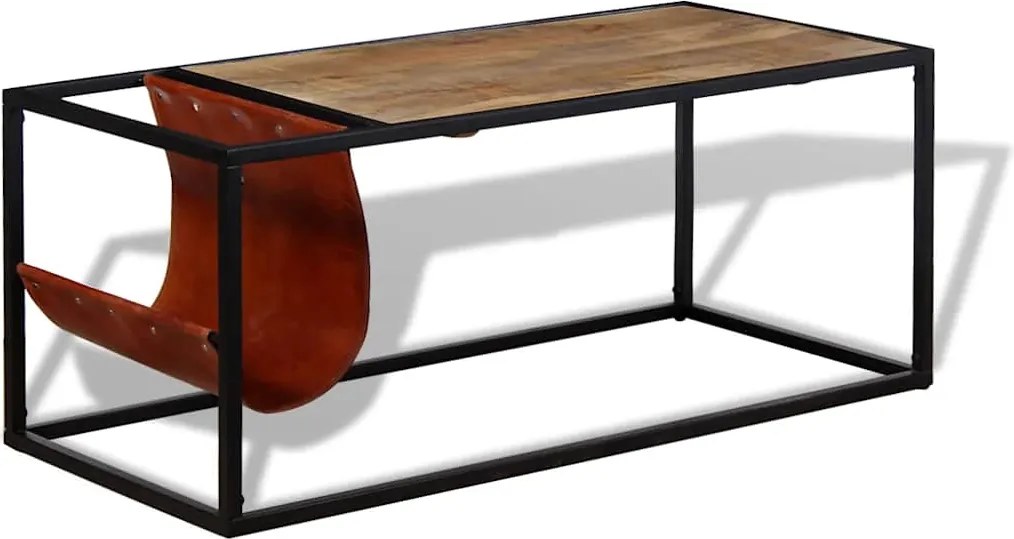 Konferenční stolek + držák na časopisy z pravé kůže 110x50x45cm 244241