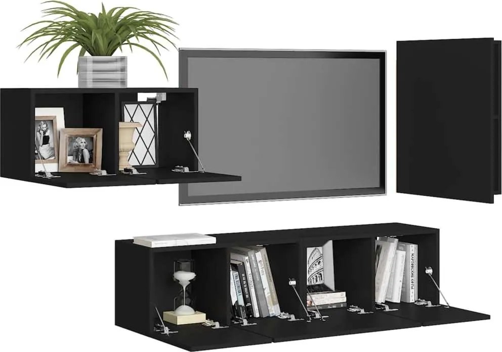 vidaXL 4dílný set TV skříněk dřevotříska [3079097] Barva: Betonová šedá