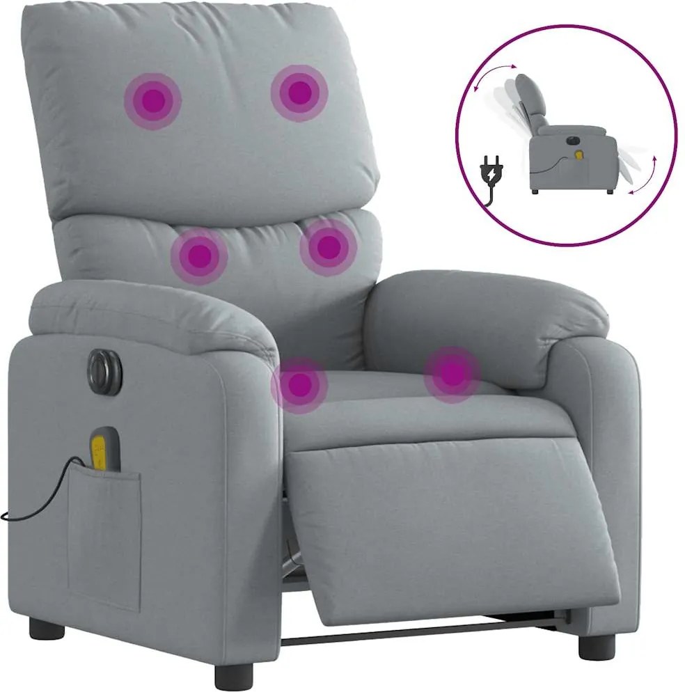 Elektrické masážní polohovací křeslo světle šedé textil 3204812