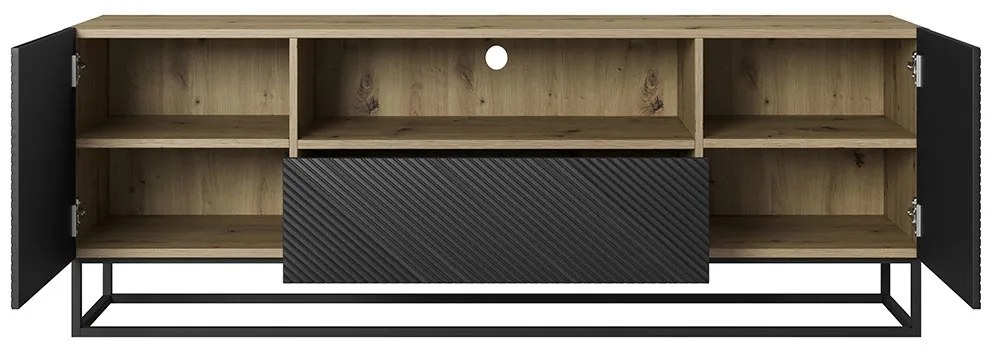 TV stolek Asha 167 cm na kovovém podstavci - dub artisan / černý mat