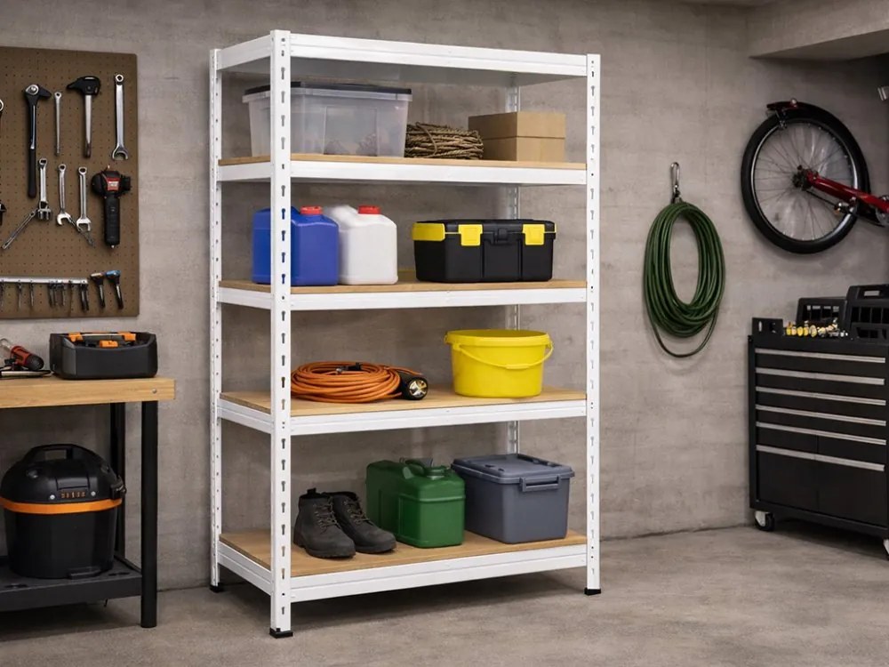 Akce 3x Regál 183x90x30 cm lakovaný 5-policový, nosnost 100 kg, RIVET - bílý