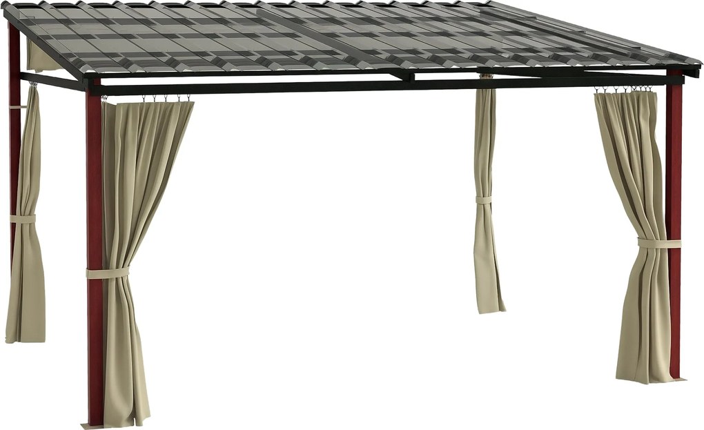 Pergola Outsunny přibližně 3,5 x 3 m s bočními stěnami, odolná proti větru, výškově nastavitelná terasa s výsuvnou střechou pro zahradu, terasu, béžov