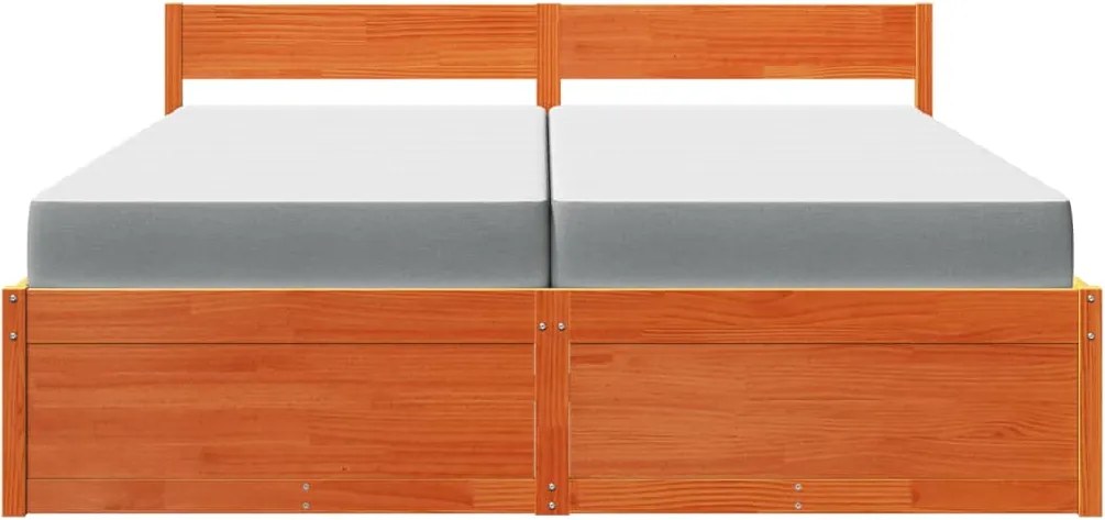 Postel se zásuvkami a matrací voskově hnědá 200x200 cm borovice 3281888
