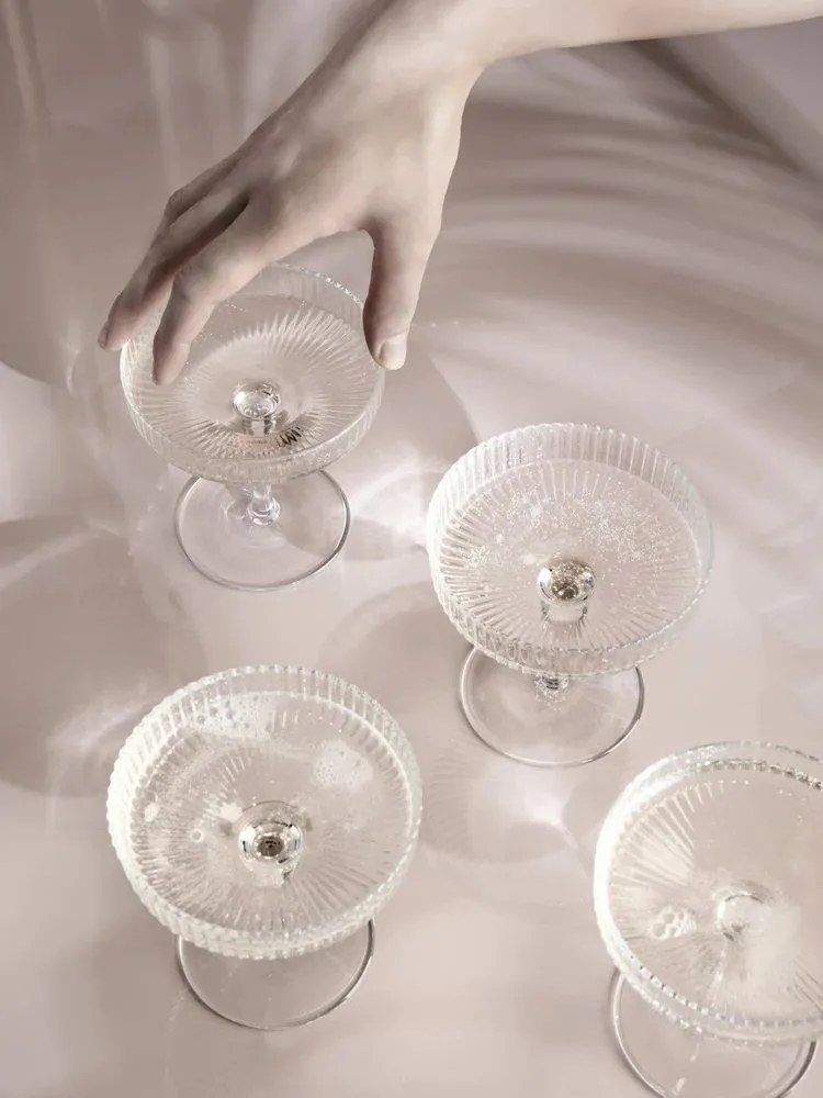 Ferm Living Skleničky na šampaňské Ripple 150 ml – sada 2 ks, čirá barva, sklo