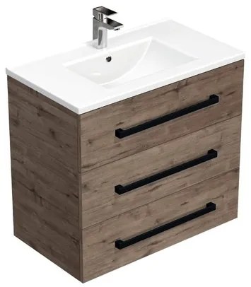 Koupelnová skříňka s černou úchytkou a umyvadlem SAT Cube Way 80x76,5x46 cm dub Wellington mat CUBE46C803DWMOD