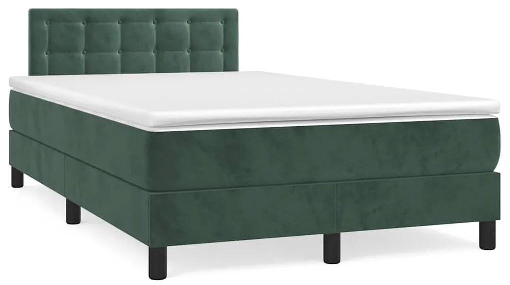 Box spring postel s matrací a LED tmavě zelená 120x190 cm samet 3270180