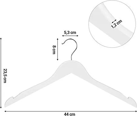 Dřevěný háček na oblečení s 360° otočným háčkem, protiskluzovým designem, 44 cm, bílý.