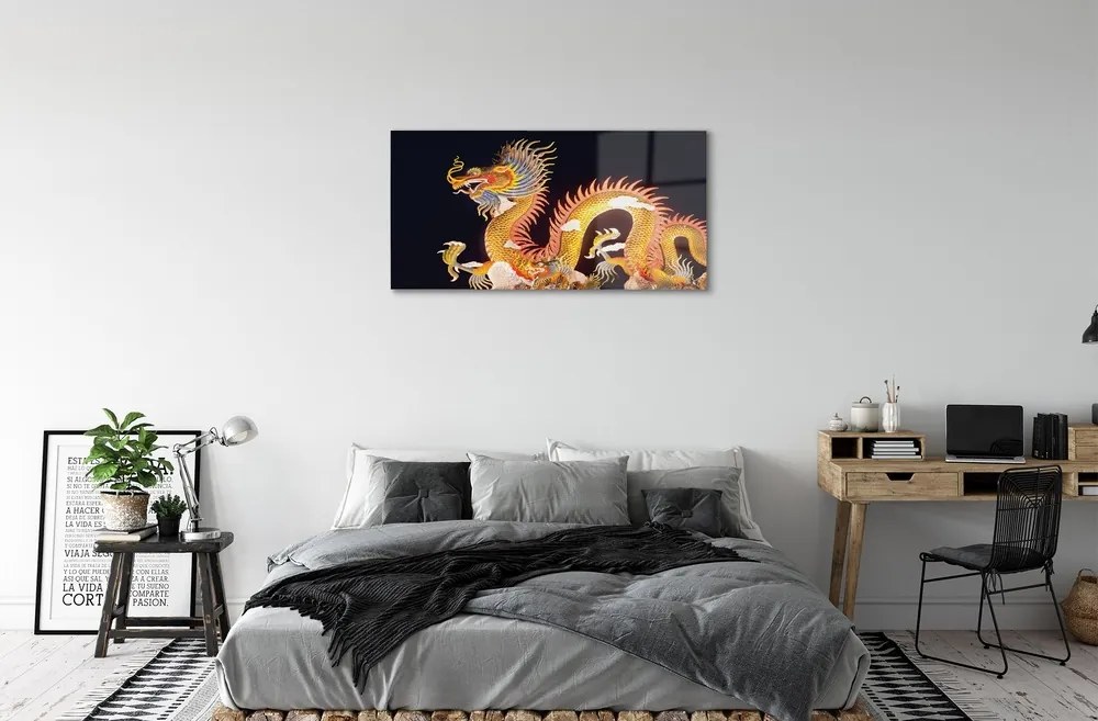 Obraz na skle Golden Japanese Dragon 120x60 cm