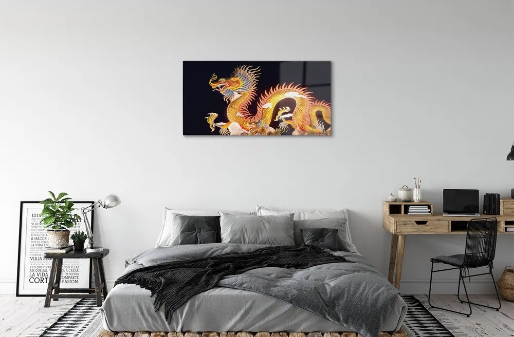 Obraz na skle Golden Japanese Dragon 125x50 cm