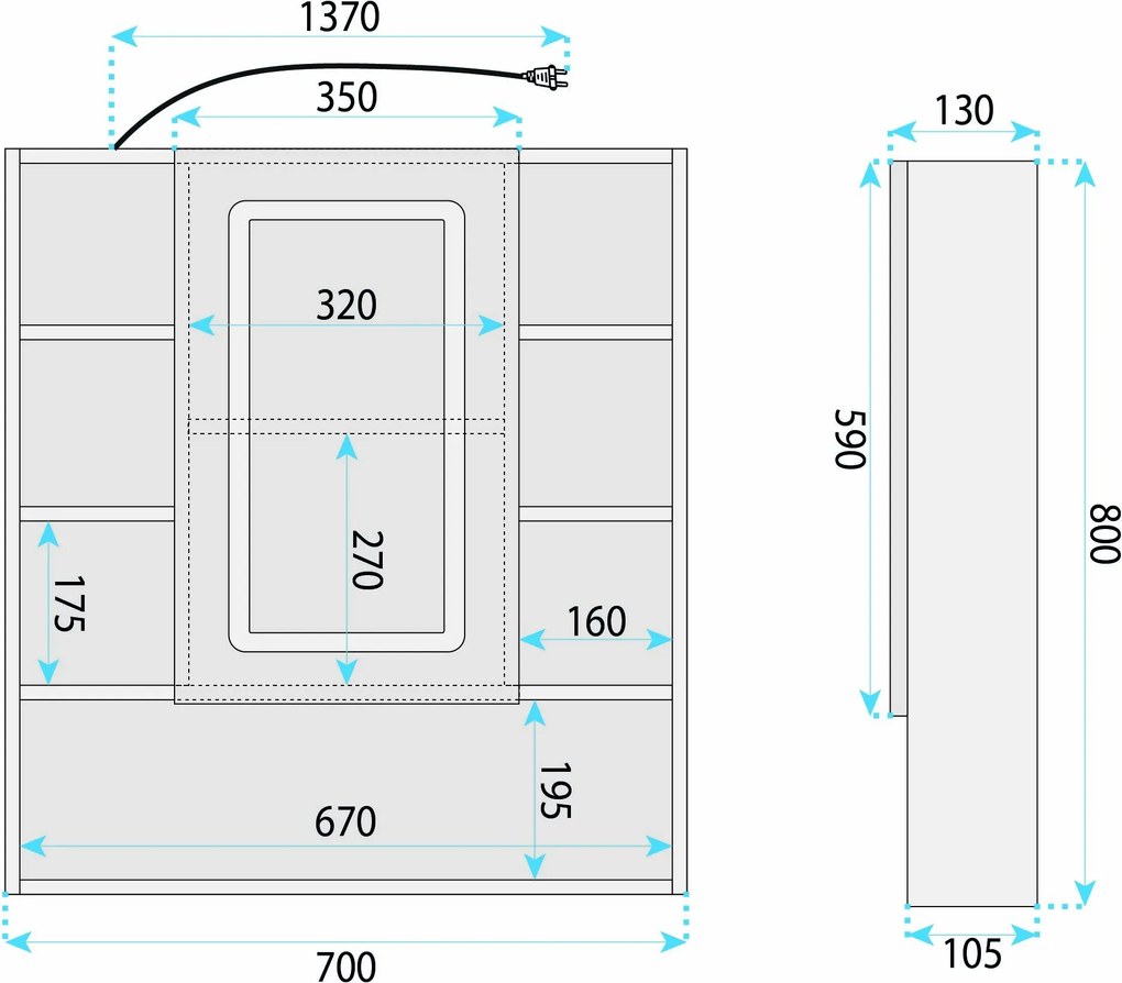 Rea, Zrcadlová skříňka s LED osvětlením Rea Luna 70x80cm, REA-M0405