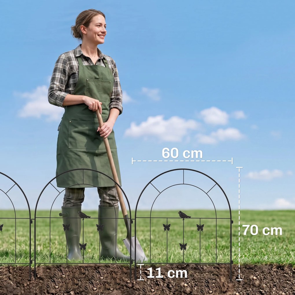Zahradní plot Ocelový plot 300 cm x 70 cm vysoký Dekorativní mřížový plotový set Plotové prvky černé barvy