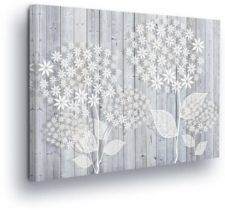 GLIX Obraz na plátně - Bílé Květiny na Dřevěných Latích 80x60 cm