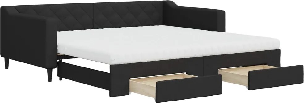 Válenda s přistýlkou a zásuvkami černá 100 x 200 cm textil 3197487