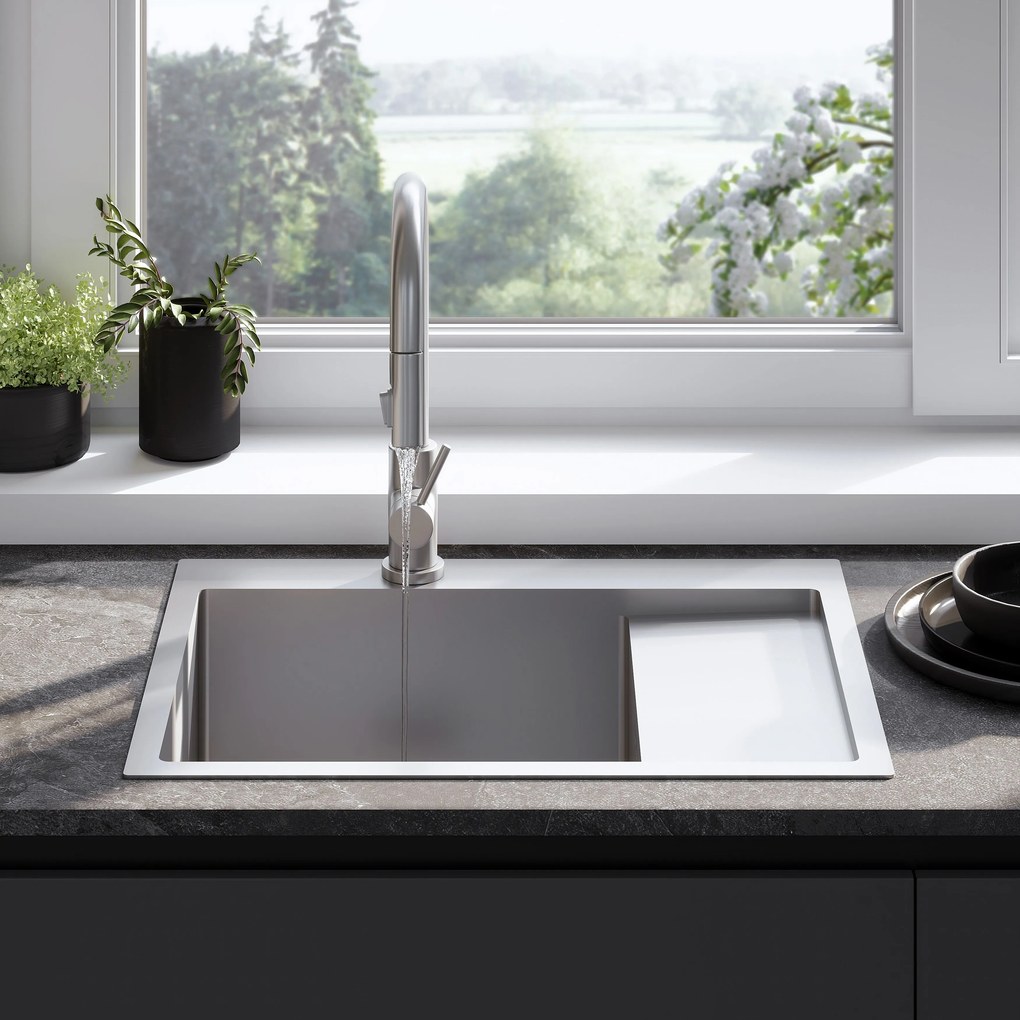 Rea Fin, 1-komorový ocelový dřez 620x480x185 mm, broušená ocel, ZLE-06012
